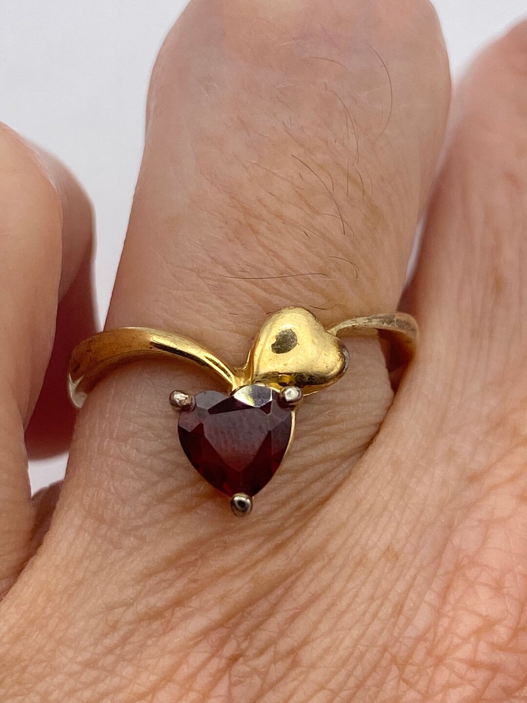 Vintage Heart Red Bohemian Garnet Ring Golden 925 Sterling Silver Size ...