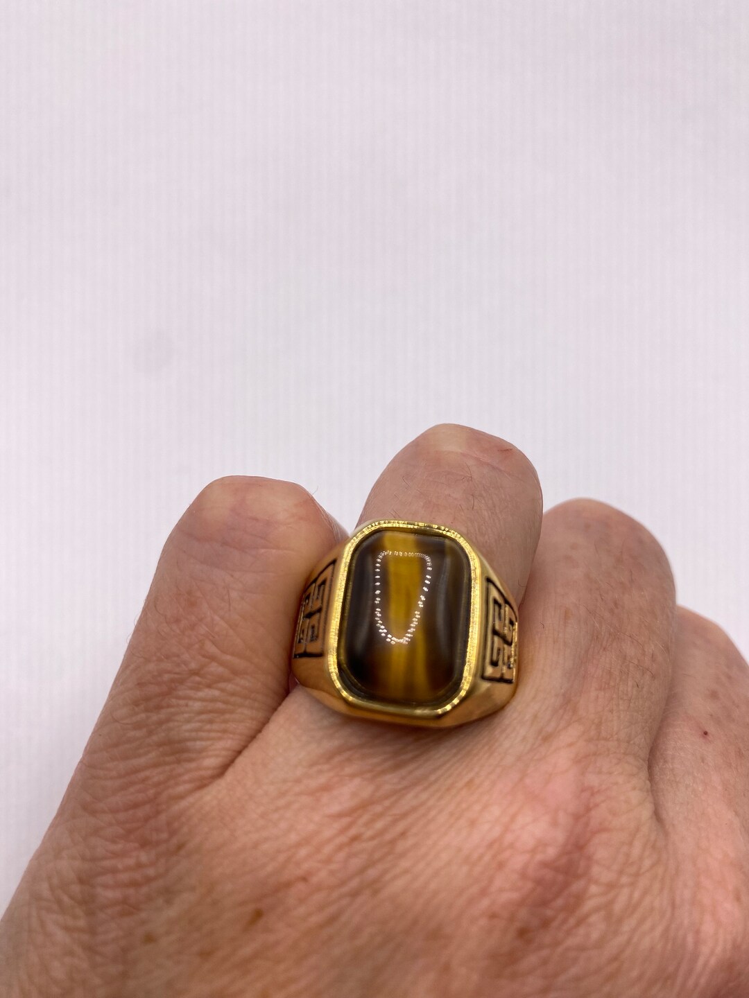 Vintage Gold Finished Stainless Steel Genuine Tigers Eye Ring - Etsy UK