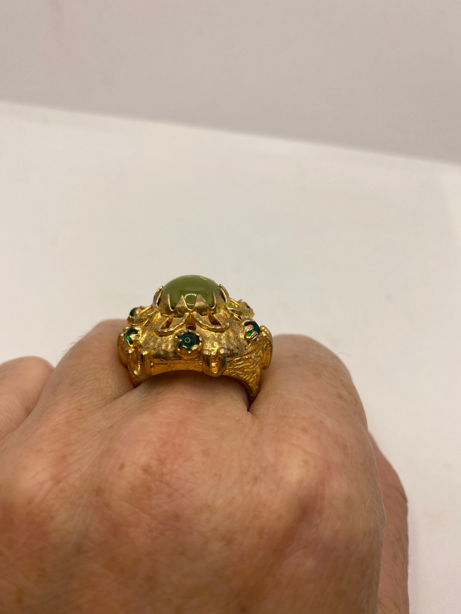 Vintage Green Peridot Glass Golden Bronze Ring - Etsy