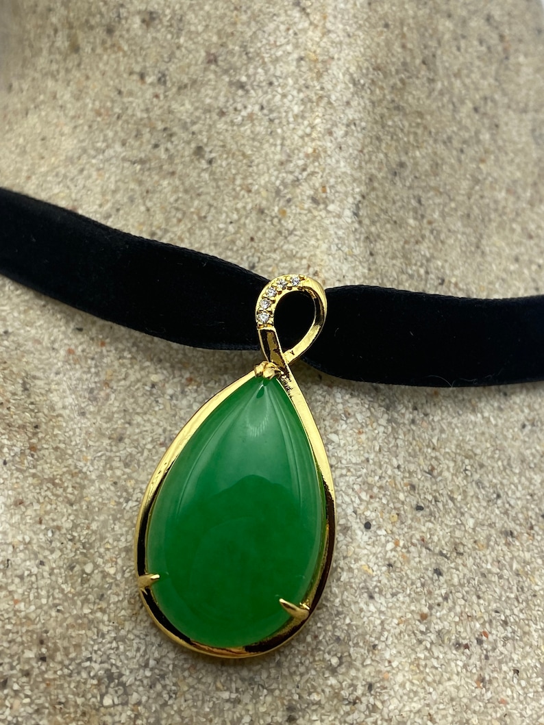 Vintage Green Jade Choker Gold Finish Necklace Pendant - Etsy