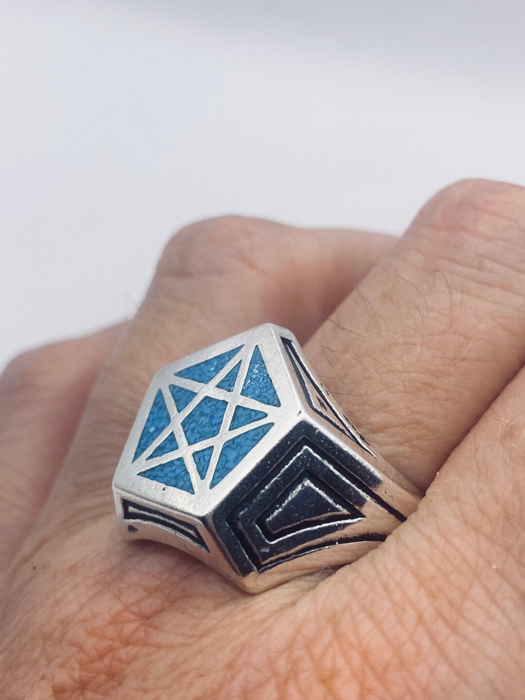 Vintage Gothic Blue Turquoise Pentacle Star Mens Ring - Etsy