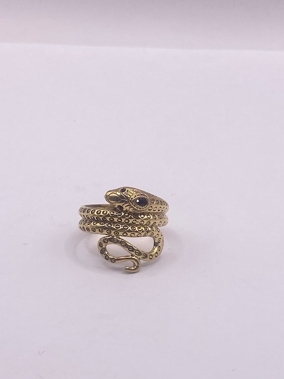 Vintage Gothic Golden Bronze Snake Serpent Ring - Gem