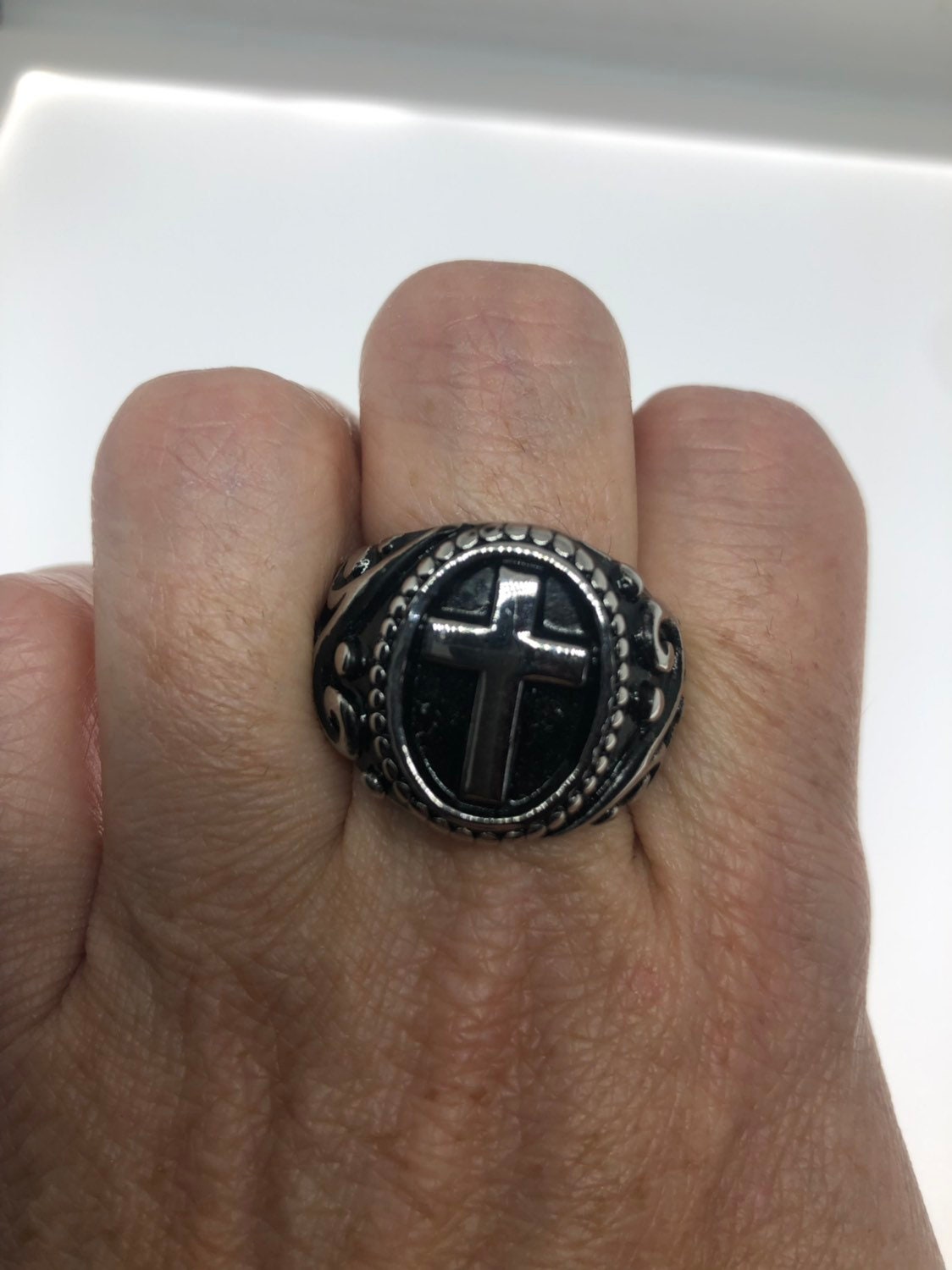 Vintage Gothic Cross Mens Ring Silver Stainless Steel | Etsy
