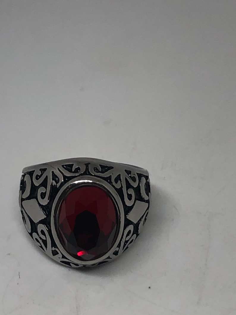 Vintage Red Ruby Glass Mens Ring Stainless Steel - Etsy