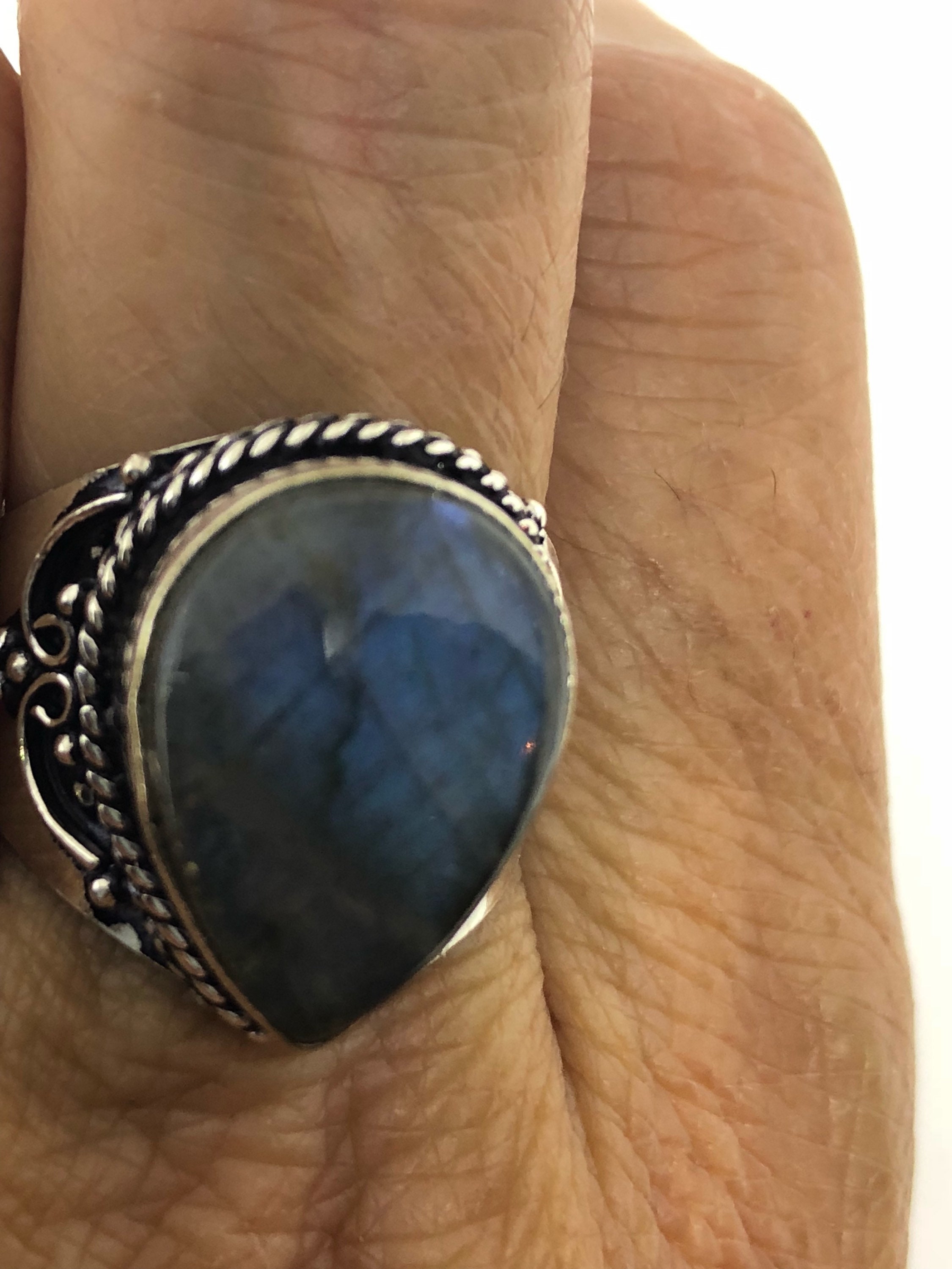 Vintage Large blue green Labradorite stone silver ring | Etsy