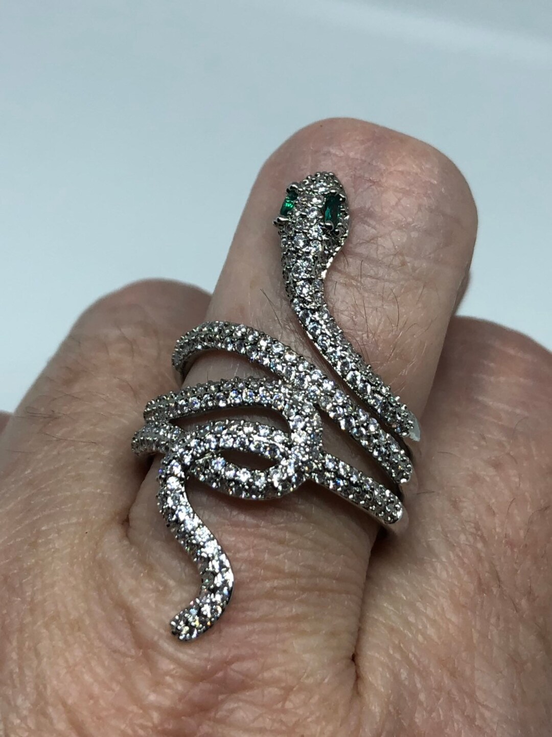 Vintage Bronze Silver Crystal Snake Ring - Etsy