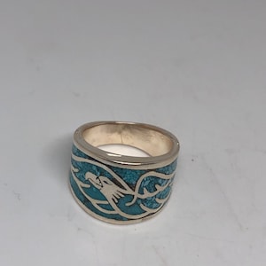 Vintage Native American Style Southwestern Turquoise Stone Inlay Mens ...