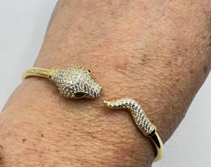 Vintage Snake Bangle Bracelet Gold 925 Sterling Silver Crystal Pave - Etsy