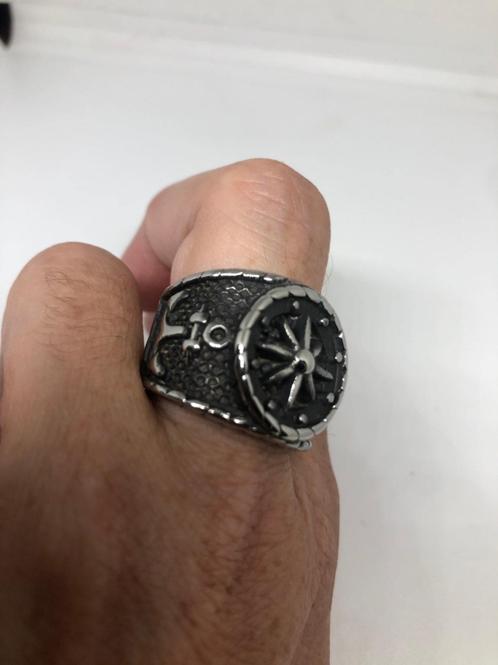 Vintage Gothic Silver Stainless Steel Navy Anchor Mens Ring - Etsy