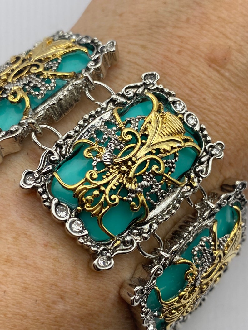 Vintage Austro Green Glass Jade Bracelet Silver Gold Stainless - Etsy