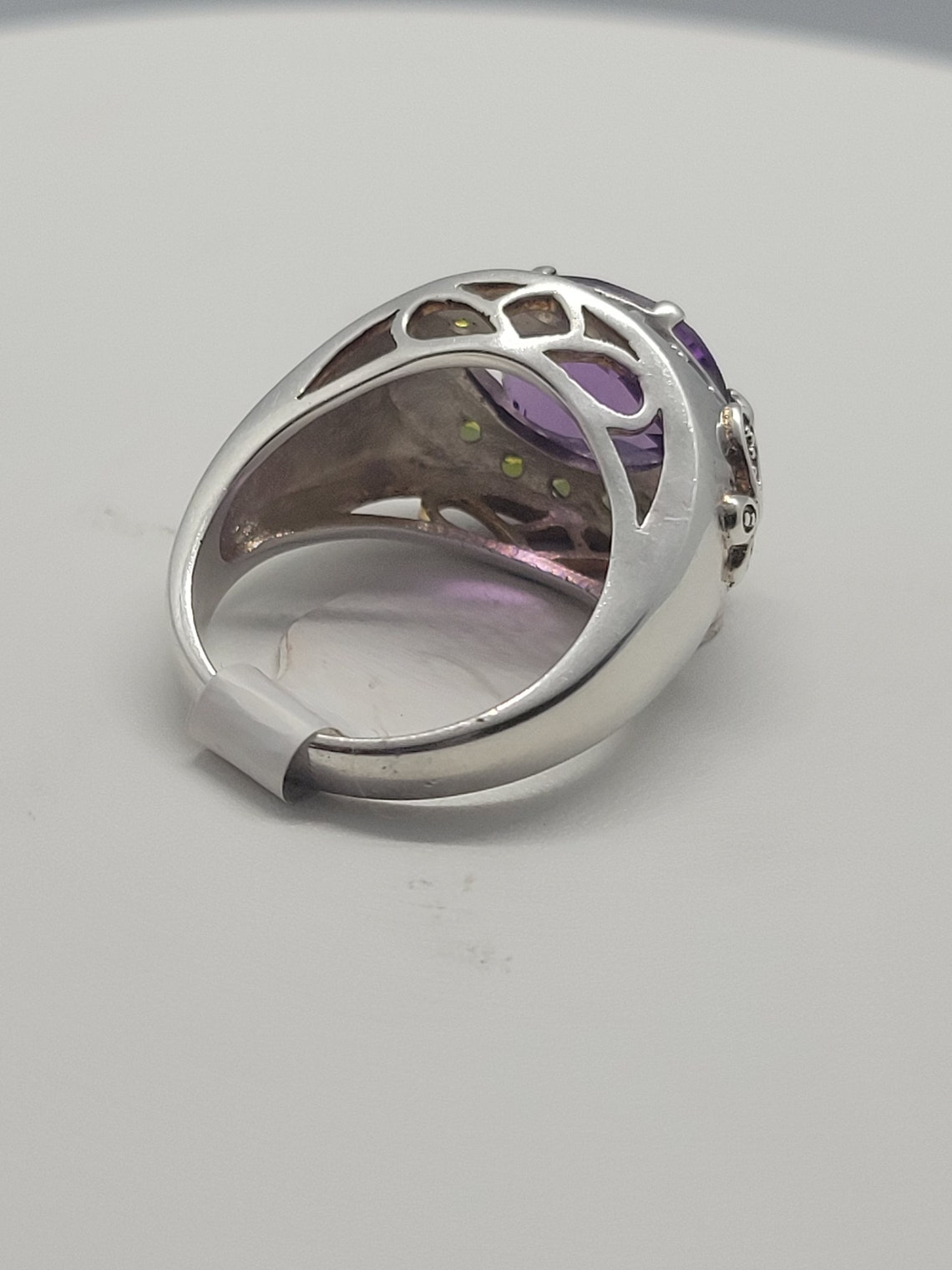 Vintage Purple Amethyst With Green Peridot Sidestones Ring in 925 ...