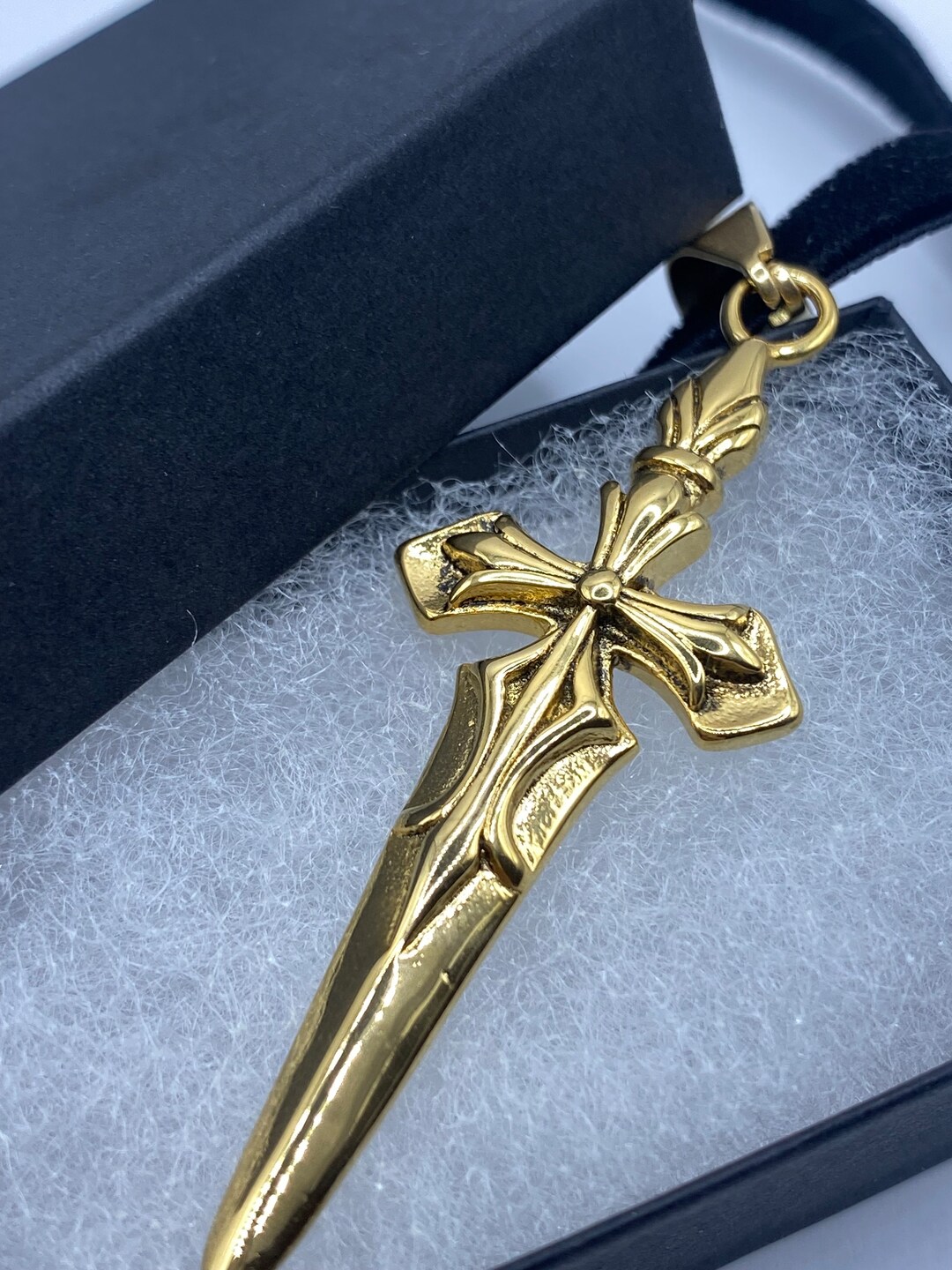 Vintage Celtic Gold Stainless Steel Cross Dagger Pendant Necklace - Etsy