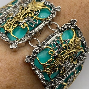 Vintage Austro Green Glass Jade Bracelet Silver Gold Stainless Steel - Etsy