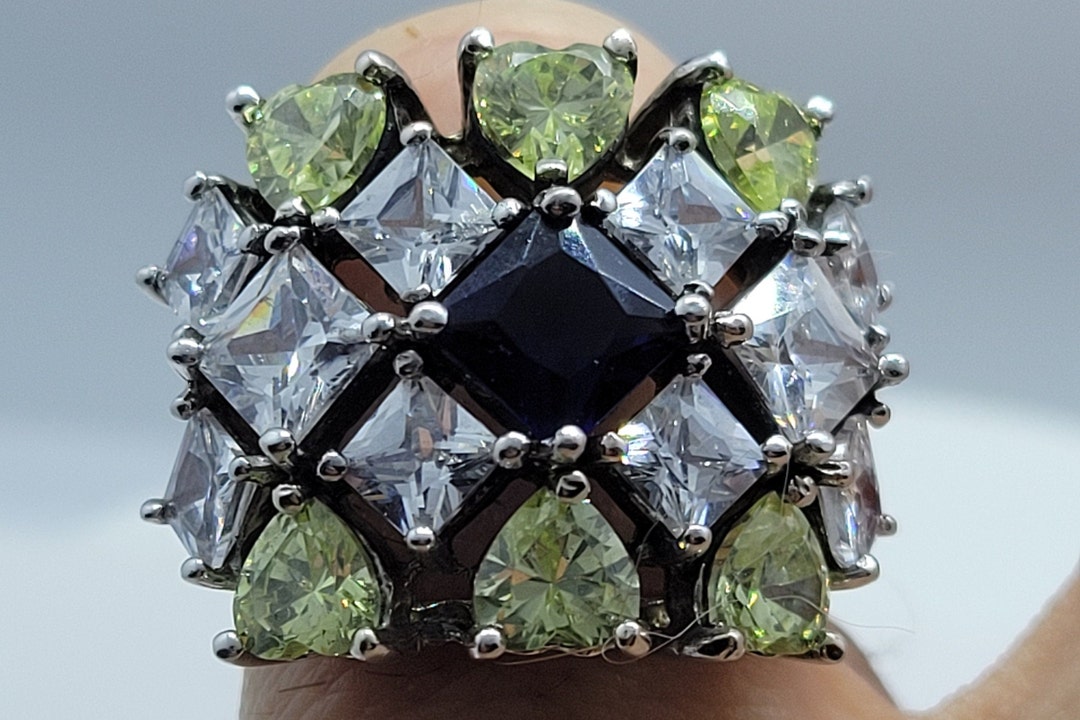 Vintage CZ Big Blue Party Ring in 925 Sterling Silver - Etsy