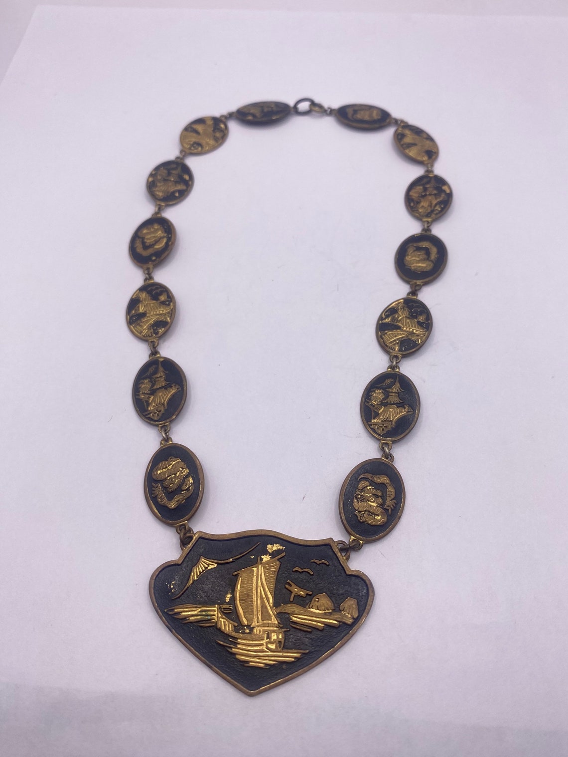 Vintage Bronze Asian Choker Necklace - Etsy