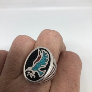 Vintage Native American Southwestern Turquoise Inlay Men Hawk Ring - Etsy
