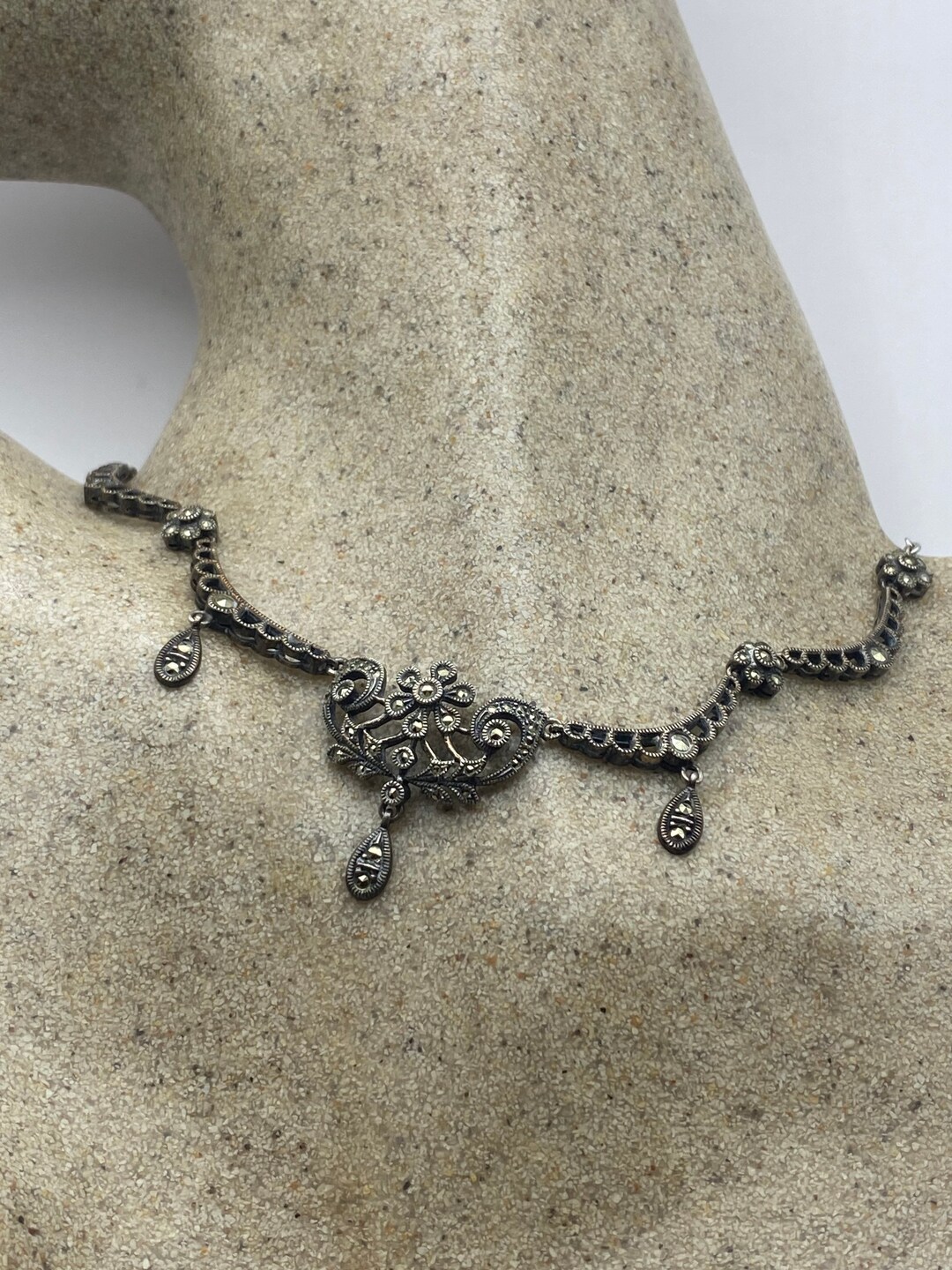 Vintage Marcasite Choker 925 Sterling Silver Deco Pendant Necklace - Etsy