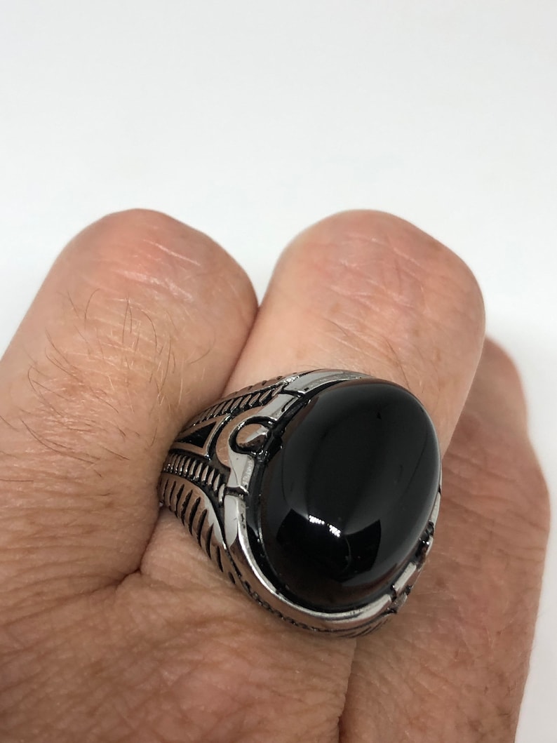 Vintage Gothic Black Onyx Egyptian Stainless Steel Mens Ring - Etsy