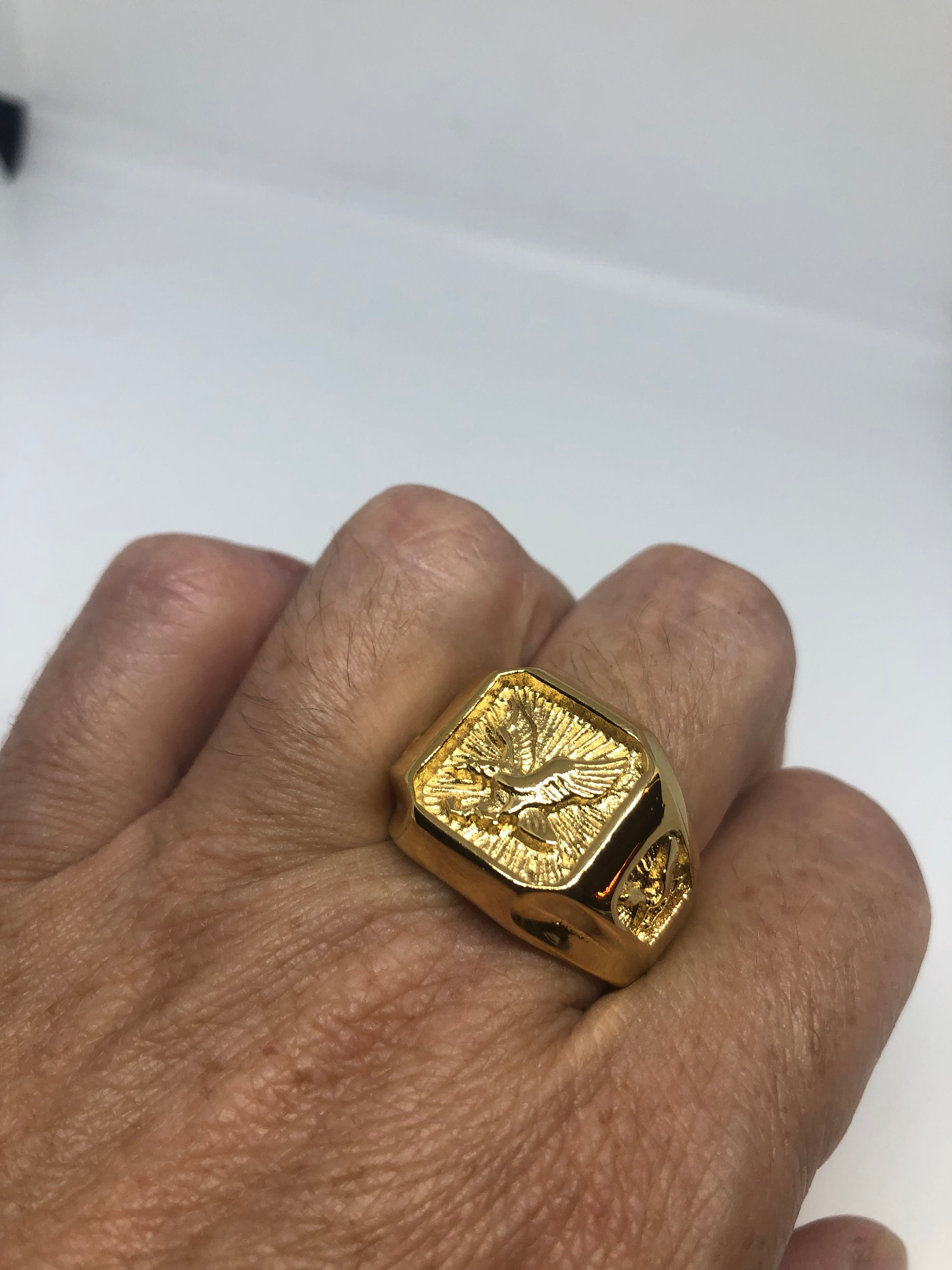 Vintage American Eagle Golden Stainless Steel Mens Ring | Etsy