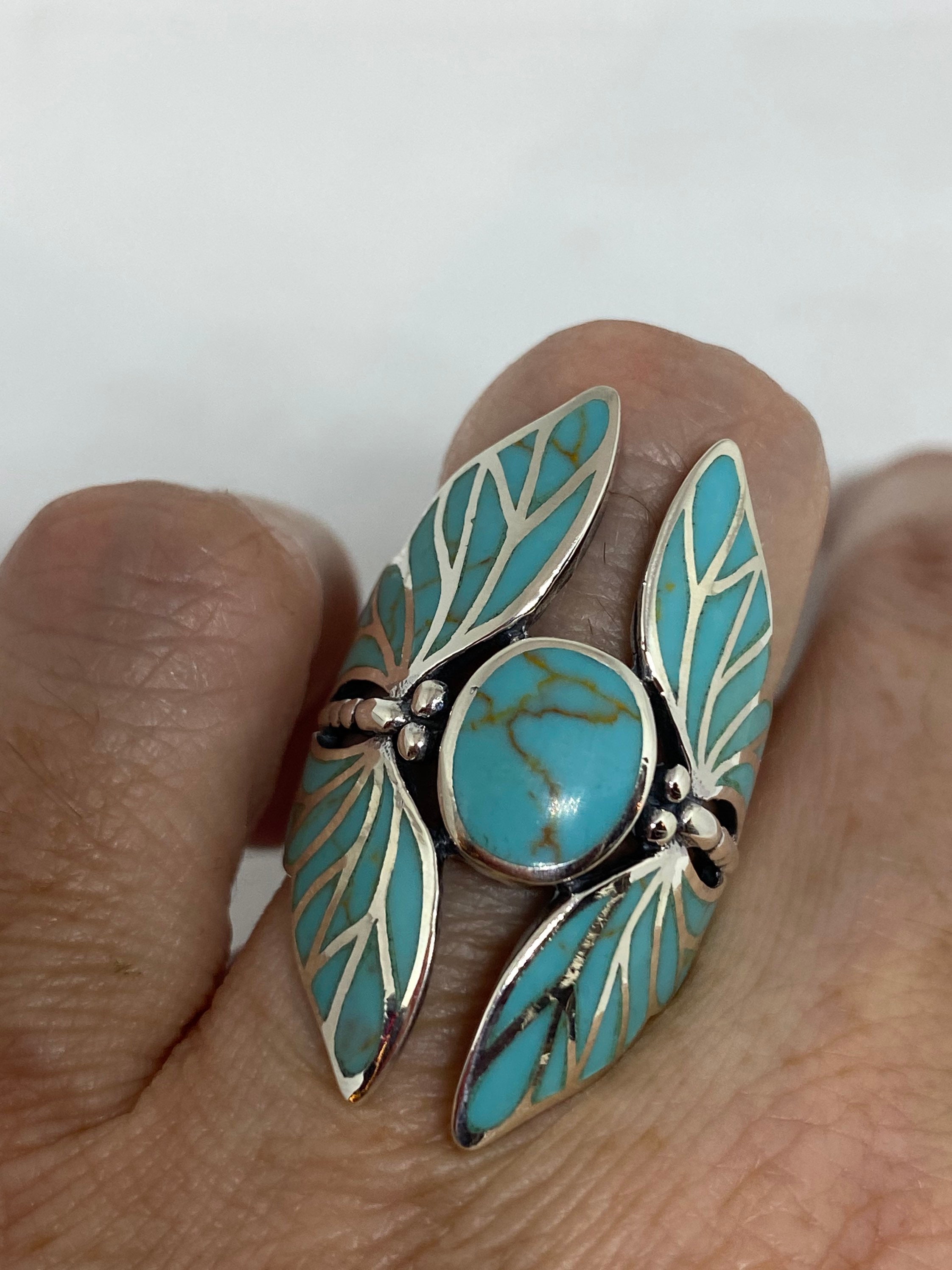 Antique Deco Turquoise Inlay Lunar Moth 925 Sterling Silver Ring - Etsy