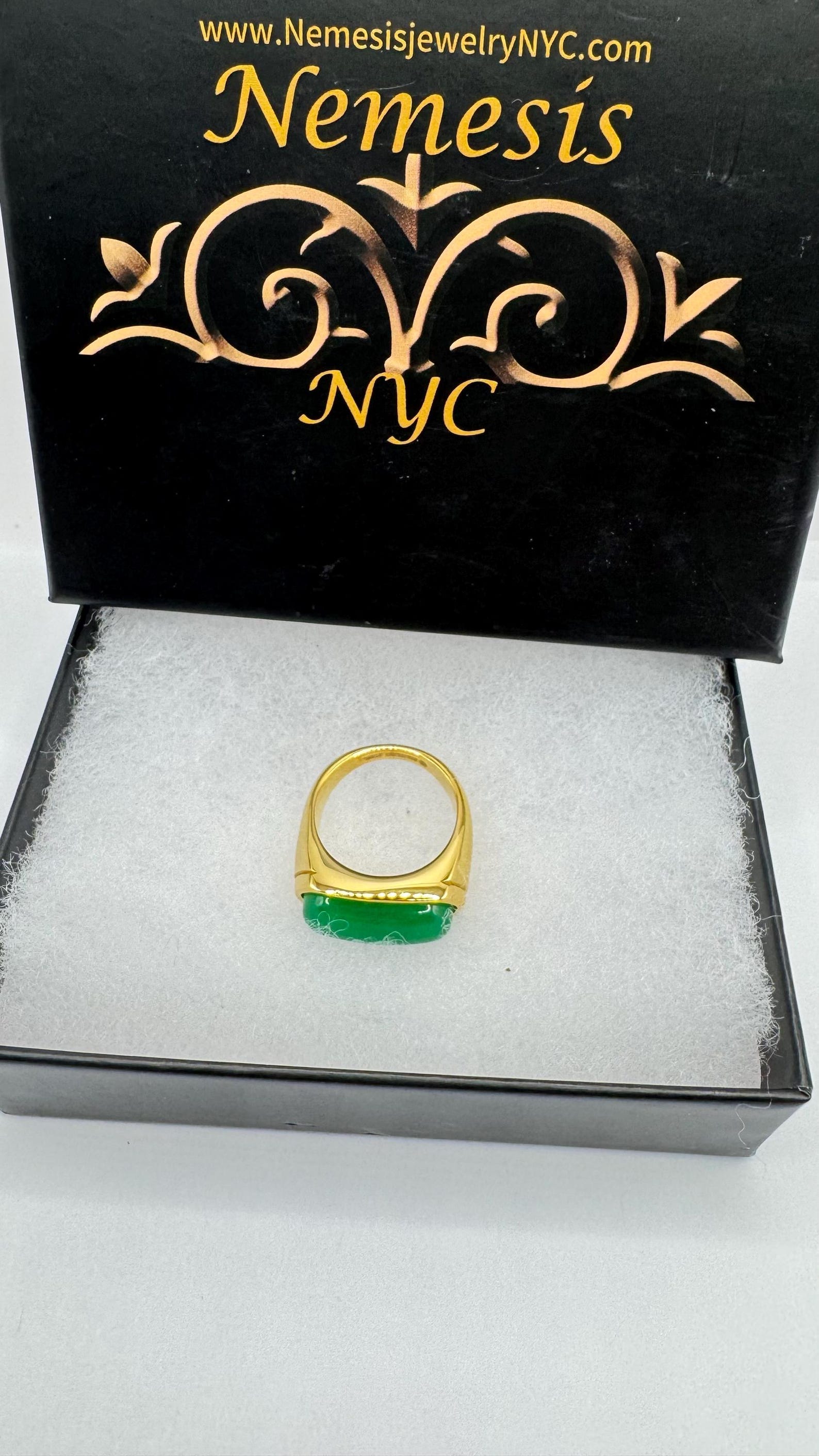 Vintage Green Fun Jade Golden Finished Mens Ring - Etsy
