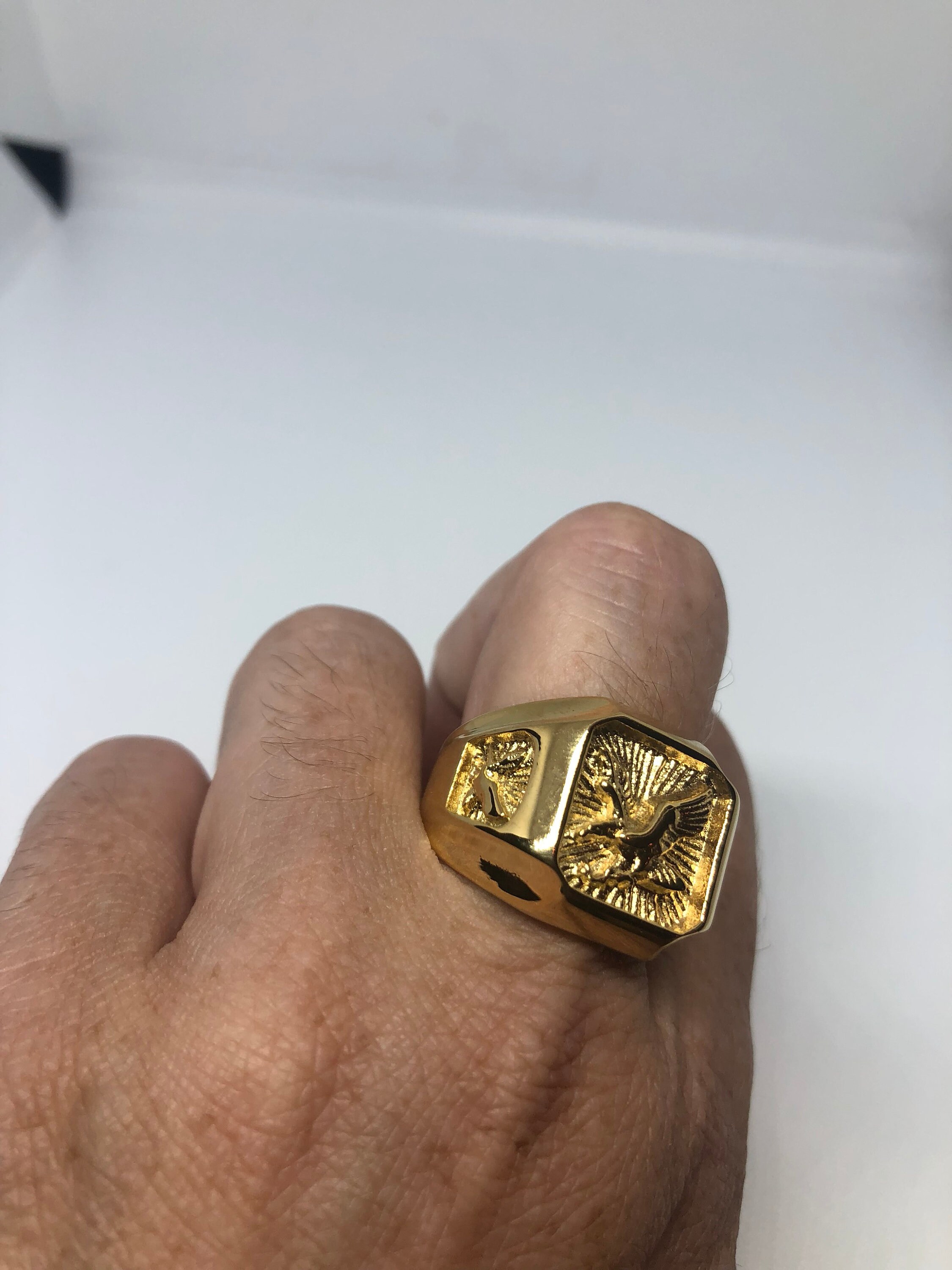 Vintage American Eagle Golden Stainless Steel Mens Ring | Etsy