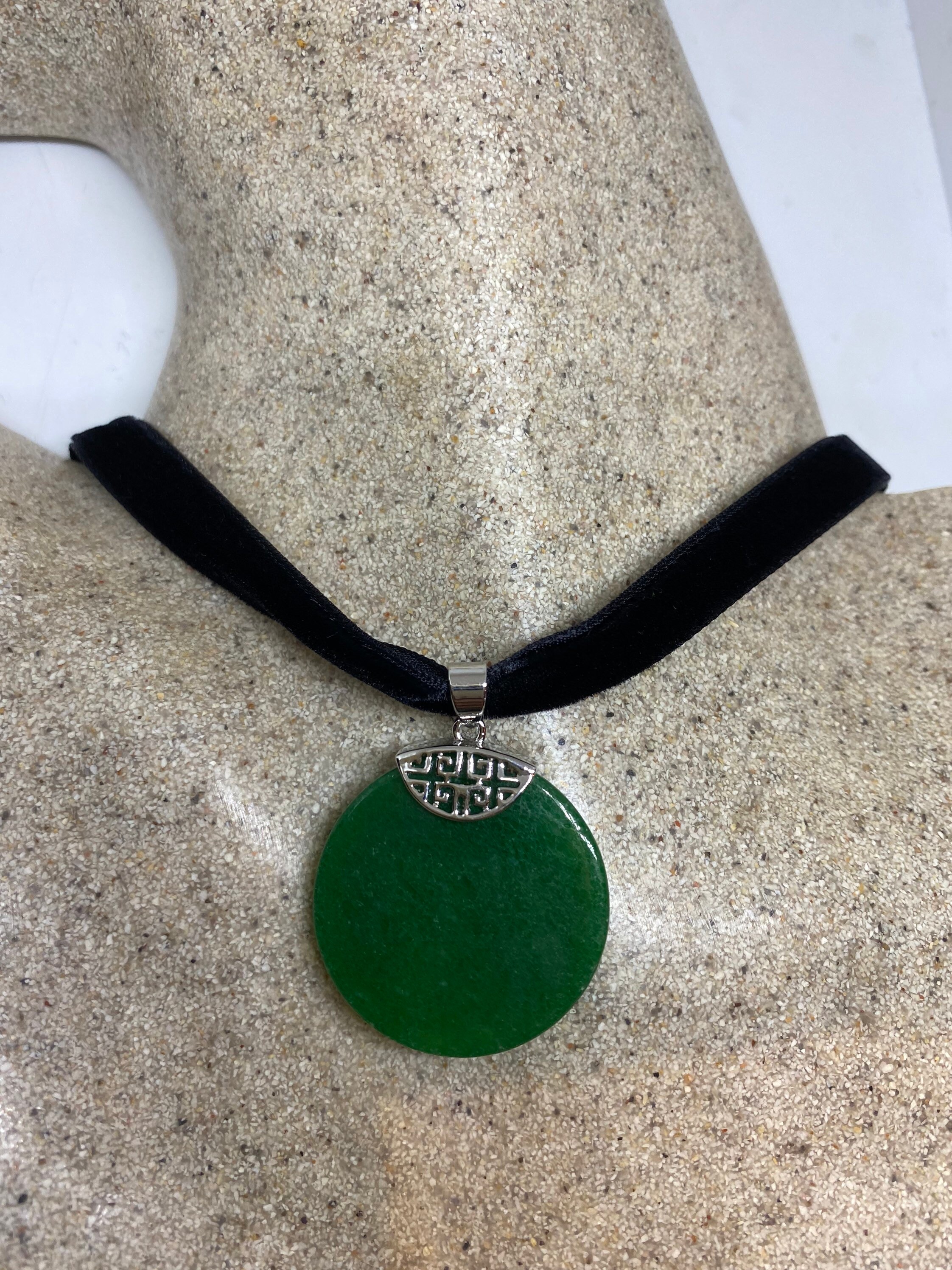 Vintage Green Jade Choker Silver Finish Necklace Pendant - Etsy UK