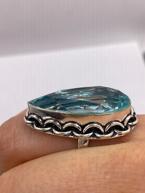 Vintage Aqua Blue Volcanic Art Glass Ring - Gem