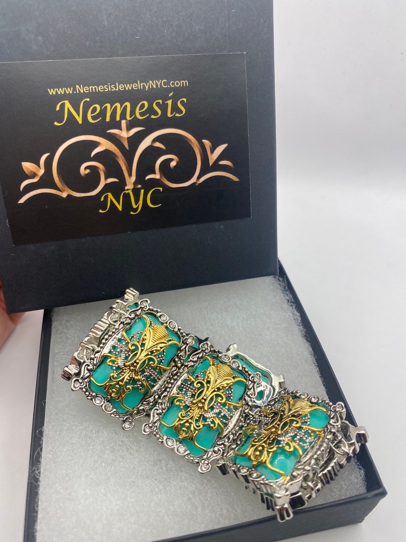 Vintage Austro Green Glass Jade Bracelet Silver Gold Stainless - Etsy