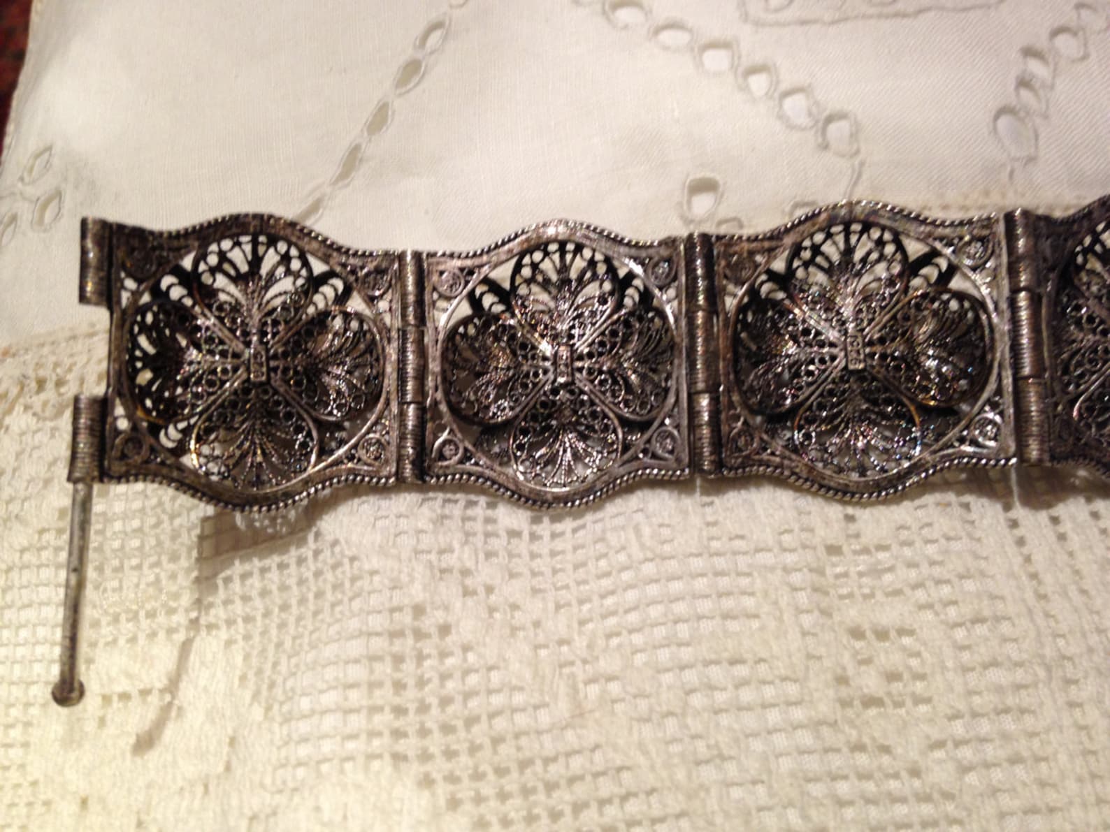 Vintage Gothic Filigree Sterling Silver With Green Onyx Chunky Bracelet ...