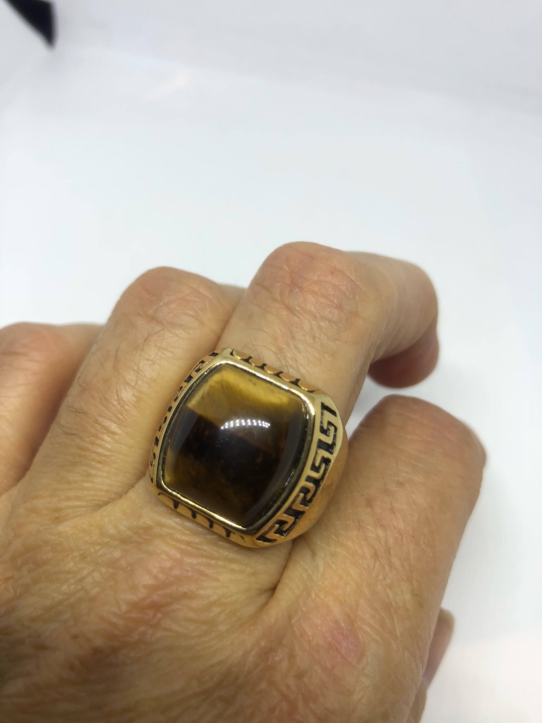 Vintage Gothic Gold Finished Stainless Steel Genuine Tigers Eye Ring - Etsy