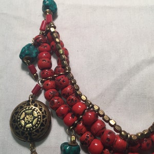 Vintage Hand Wrapped Red Color Enhanced Tibetan Necklace. - Etsy