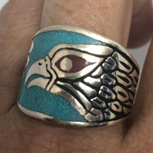 Vintage Native American Style Southwestern Turquoise Stone Inlay Mens ...