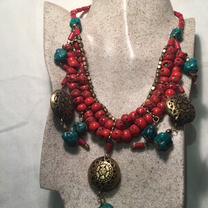 Vintage Hand Wrapped Red Color Enhanced Tibetan Necklace. - Etsy