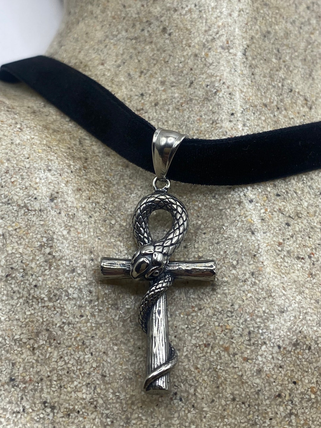 Vintage Stainless Steel Snake Ankh Pendant Necklace - Etsy