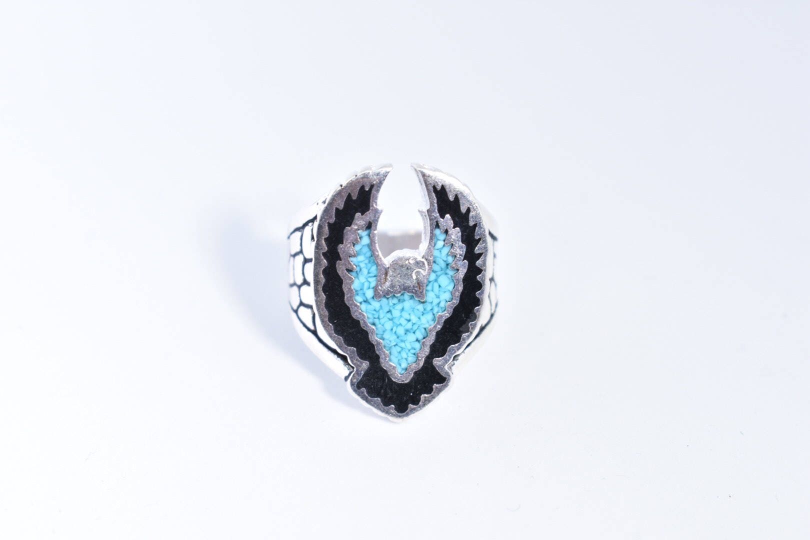 Vintage Native American Style Southwestern Turquoise Stone Inlay Mens ...