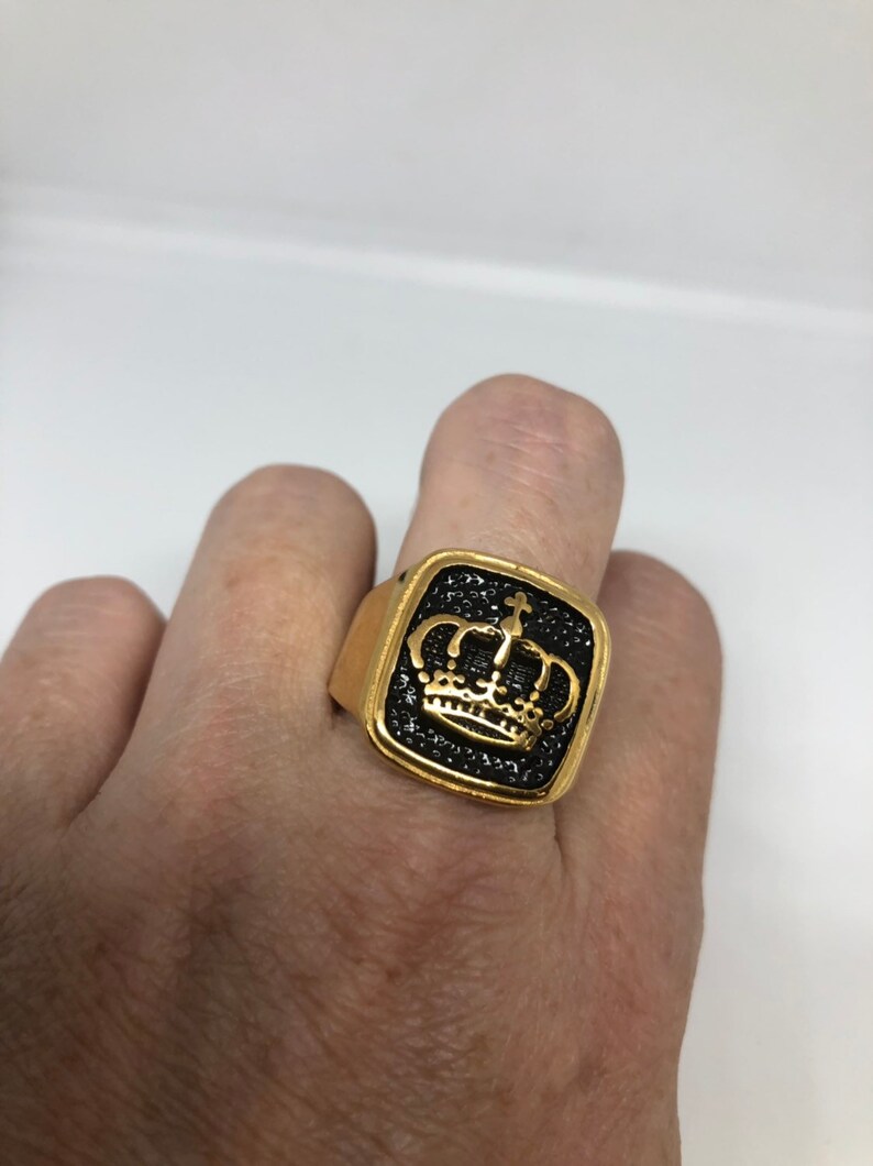 Vintage Gothic Golden Stainless Steel Crown Mens Ring - Etsy