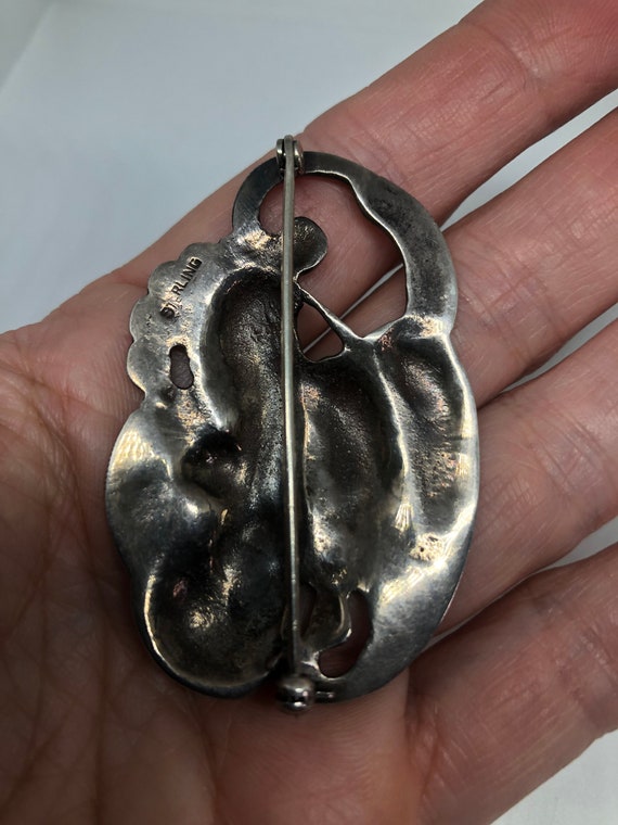 Vintage Hand Made 925 Sterling Silver Brooch Pin - Gem