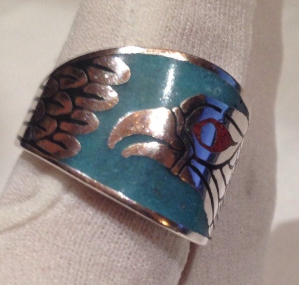 Vintage Native American Style Southwestern Turquoise Stone Inlay Mens ...
