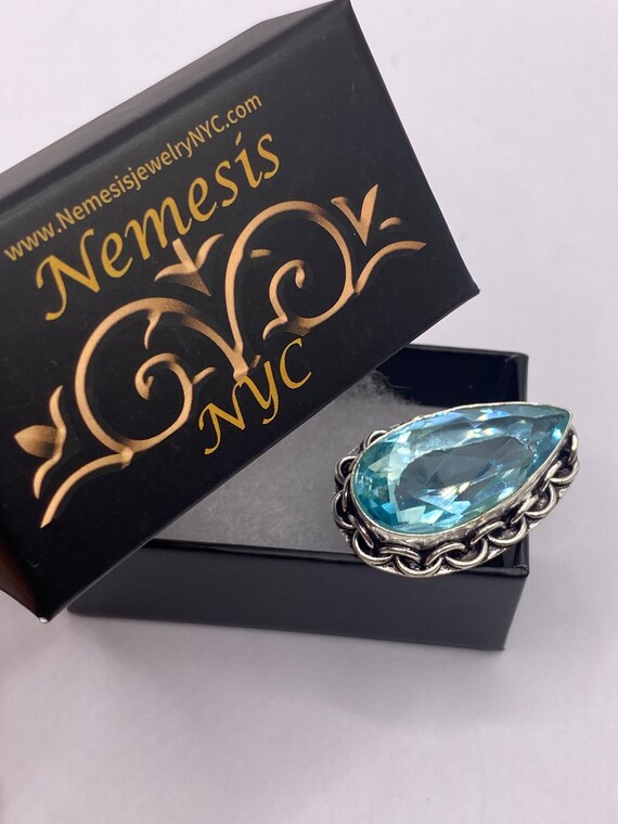 Vintage Aqua Blue Volcanic Art Glass Ring - Gem