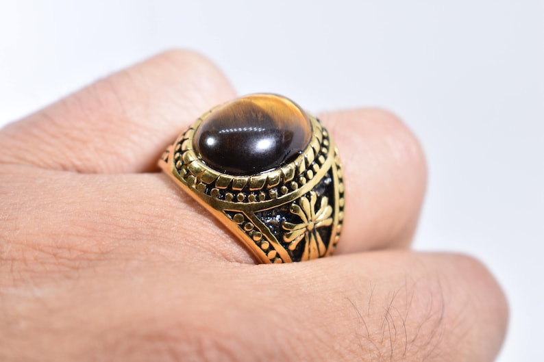 Vintage Gothic Stainless Steel Genuine Tigers Eye Ring - Etsy