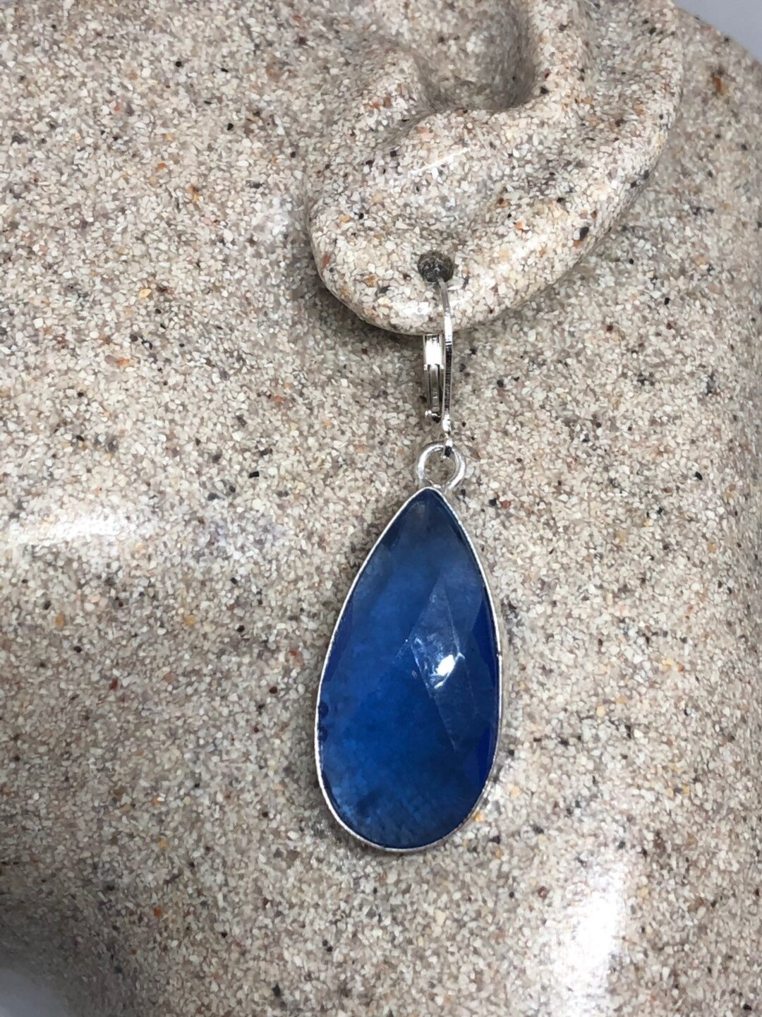 Antique Vintage Cobalt Blue Volcanic Glass Silver Dangle Earrings - Etsy