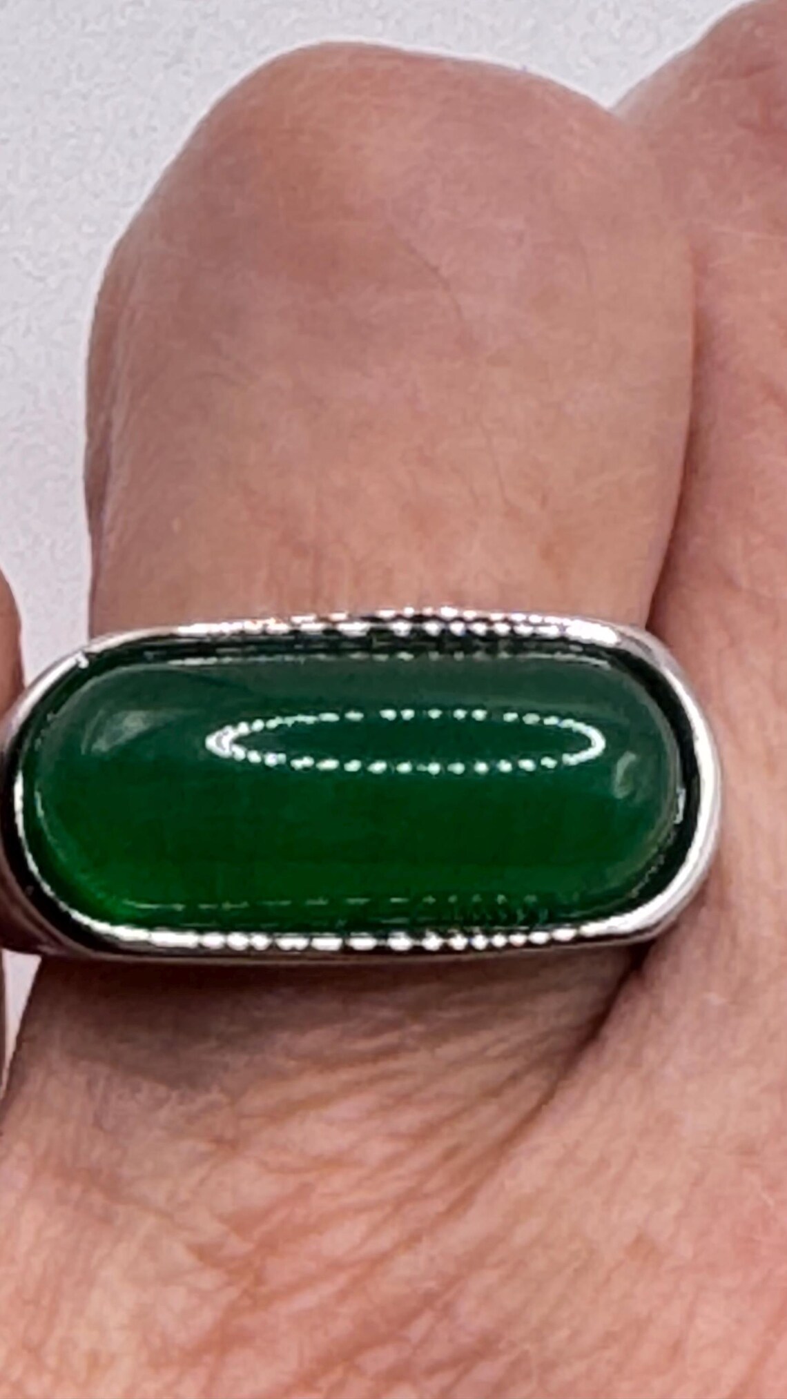 Vintage Green Fun Jade Silver Stainless Steel Mens Ring - Etsy