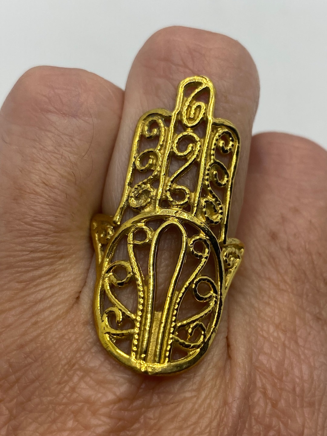 Vintage Hand of Fatima Filigree Brass Ring - Etsy