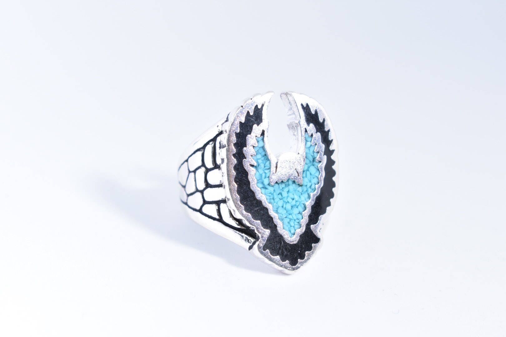 Vintage Native American Style Southwestern Turquoise Stone Inlay Mens ...