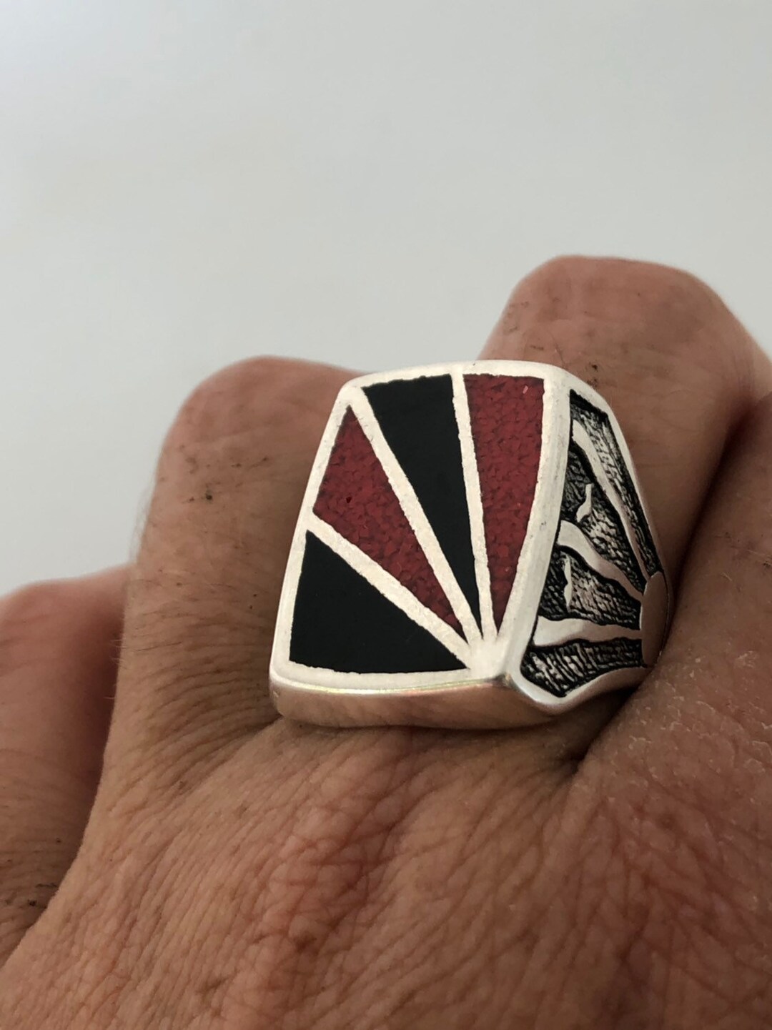 Vintage Native American Style Southwestern Red Stone Inlay Mens Ring - Etsy