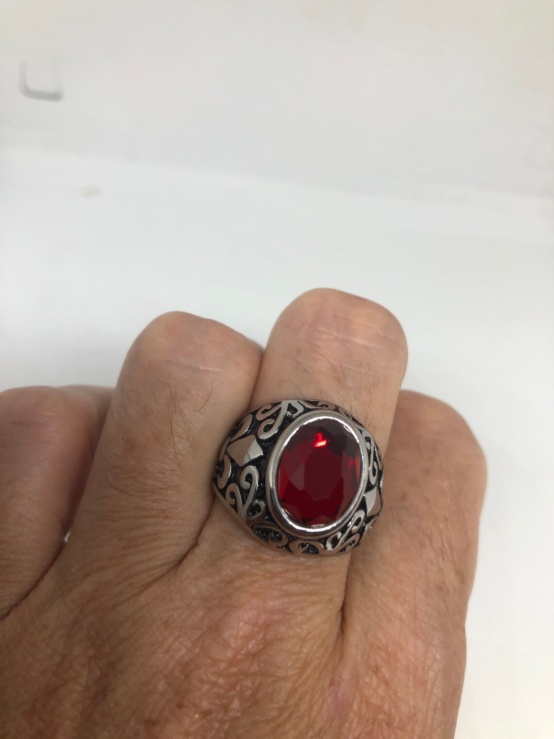 Vintage Red Ruby Glass Mens Ring Stainless Steel - Etsy
