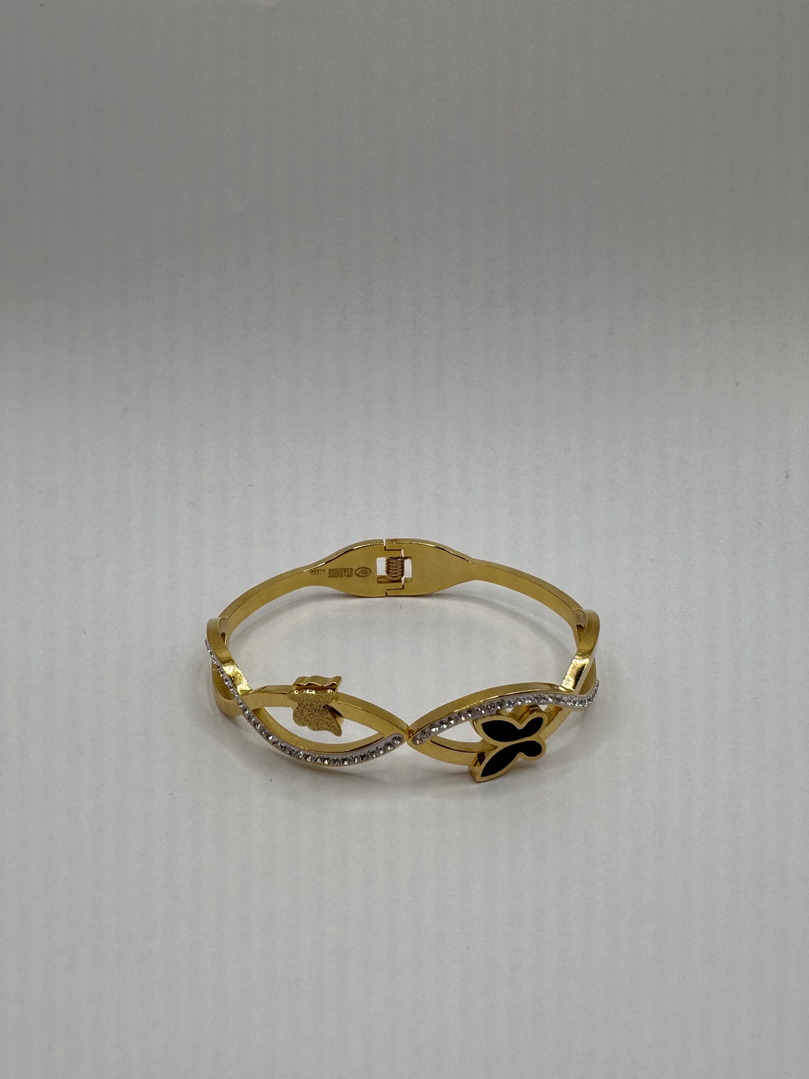 Vintage Butterfly Bangle Bracelet 9k Golden Filled Crystal - Etsy
