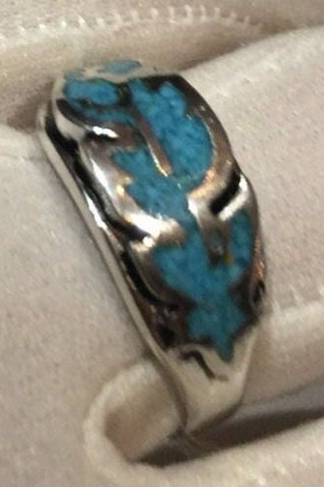 Vintage Native American Style Turquoise Stone Inlay Hawk Feather Ring ...
