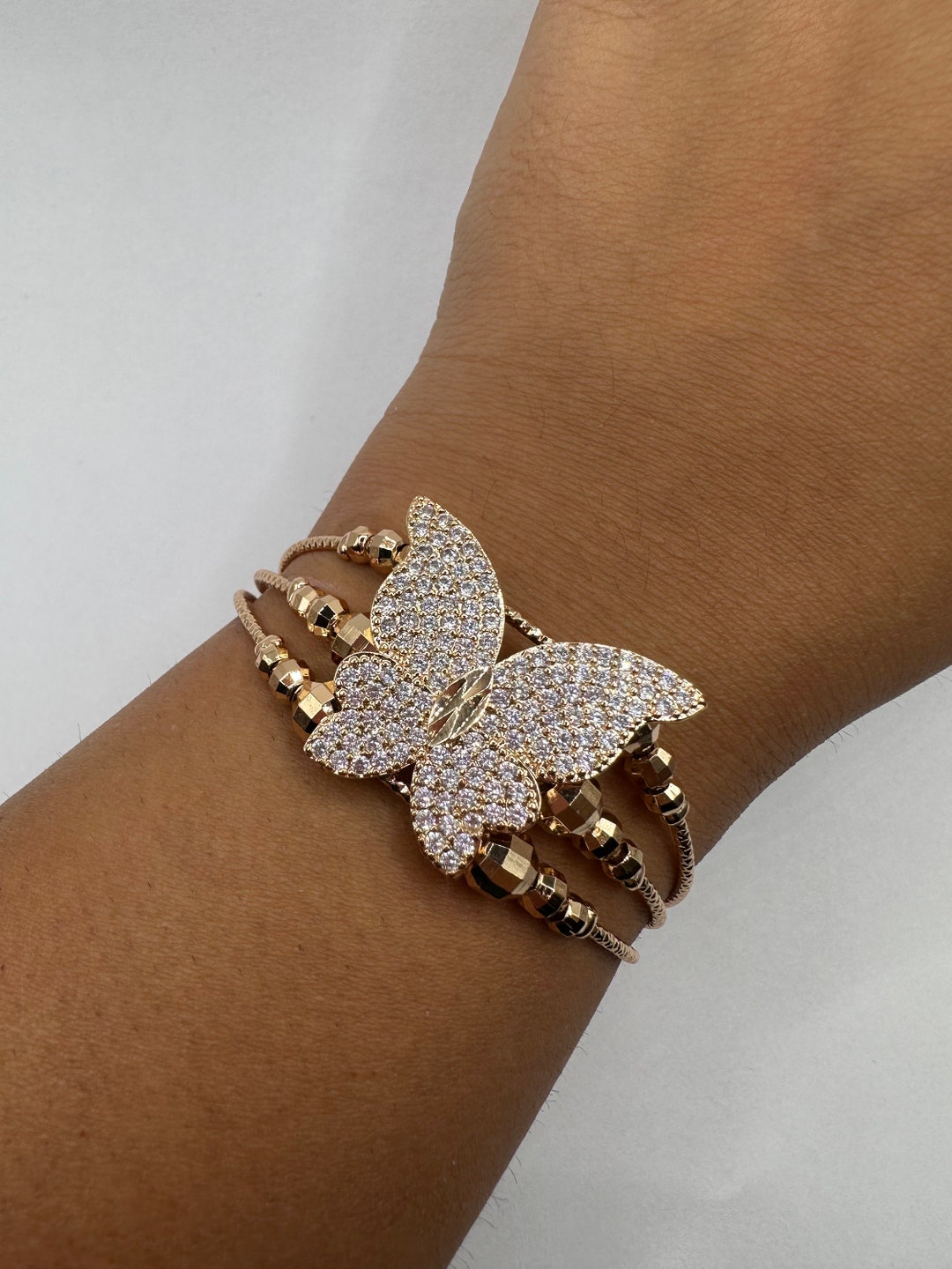 Vintage Butterfly Bangle Bracelet 9k Gold Filled Crystal - Etsy